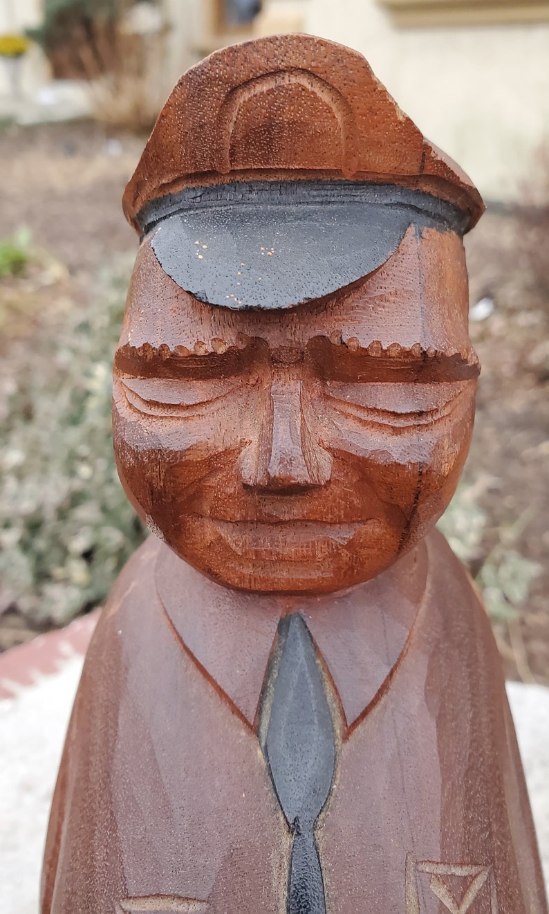 Vintage Solid Wood, Hand Carved Big Belly Mailman/policeman Statue ...