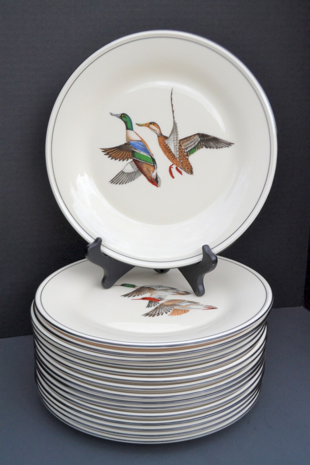 Lenox L8 Two Flying Ducks Dinner Plates Black Trim & Band 8 Plate ...