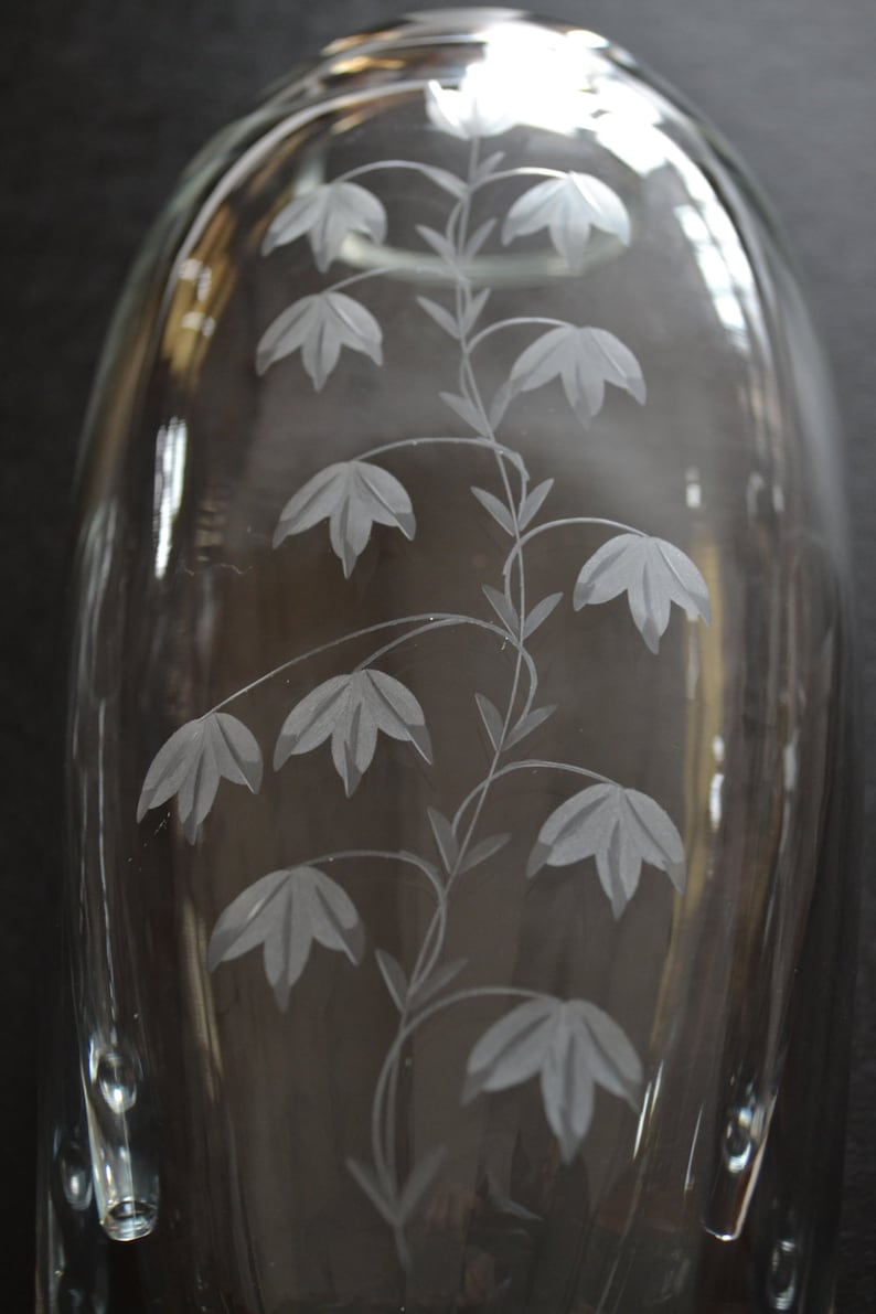 Vintage Set of Three Beautiful, Clear Glass Vases, Etched With Birds ...