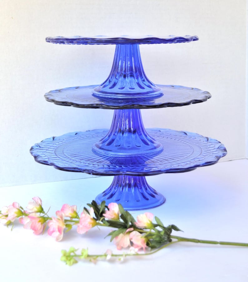 Gorgeous Laurel Leaf Cobalt Blue Cake Stands - 3 Sizes - Cupcake Stand ...