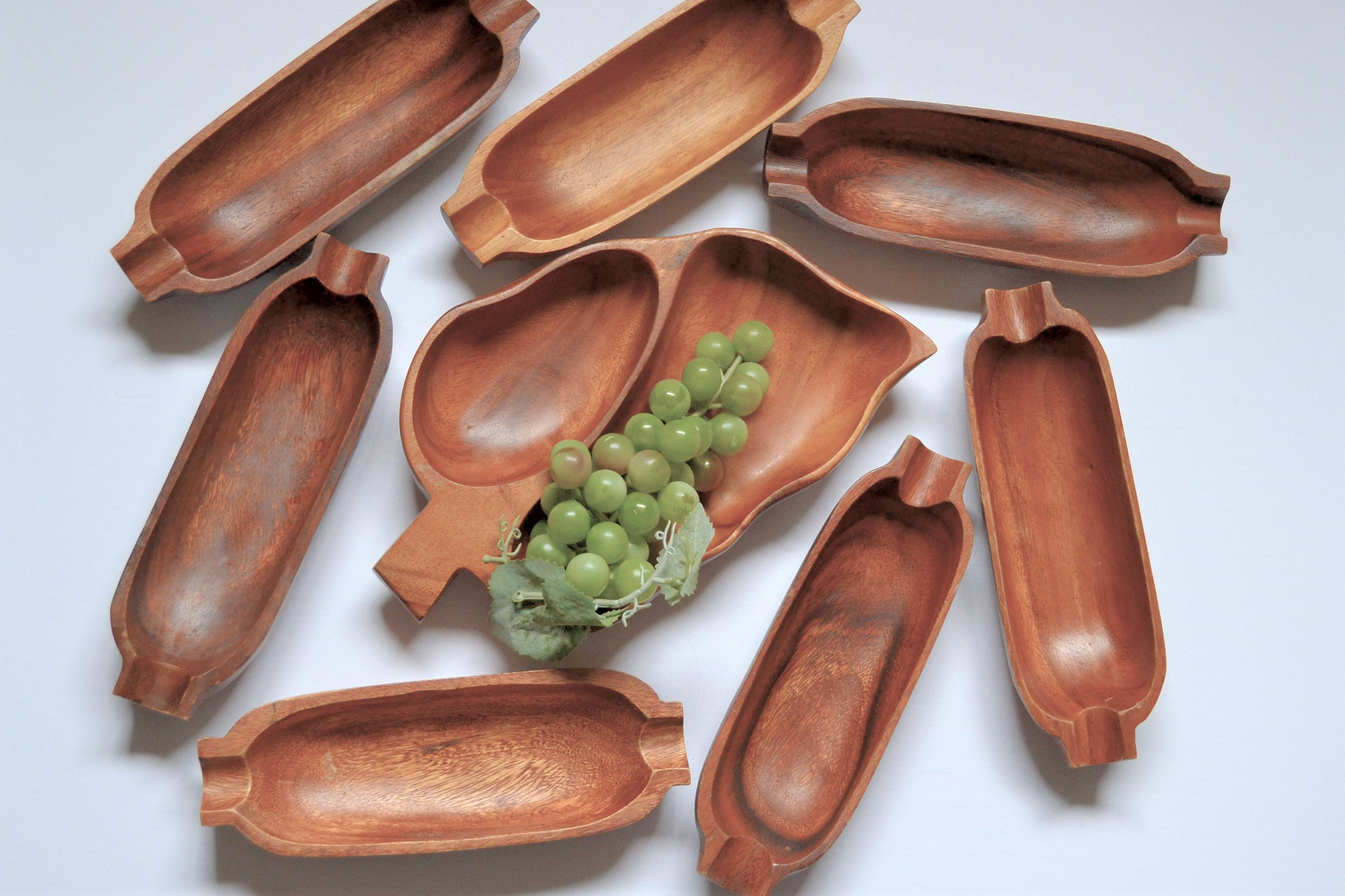 Set of 8 Genuine Monkey Pod Wood Bowl Set - Large Divided Serving Tray ...