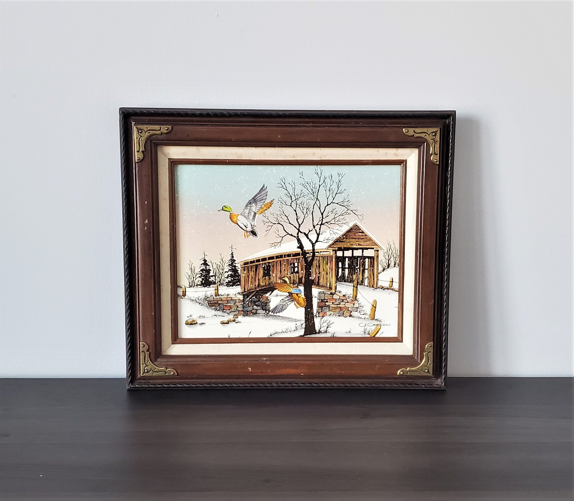 C. Carson Framed Serigraph, Ducks in Flight, Silkscreen Print on Canvas ...