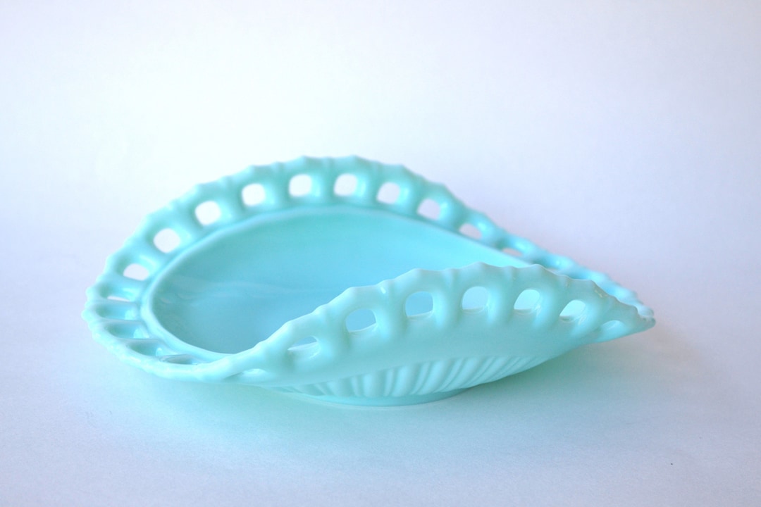 1950's Randolph Aqua Oblong Nappy by Fostoria - Milk Glass Basket ...