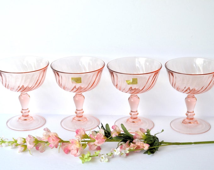 Luminarc Pink/blush Rosaline Swirl Coupe/champagne Glasses - Cristal D ...