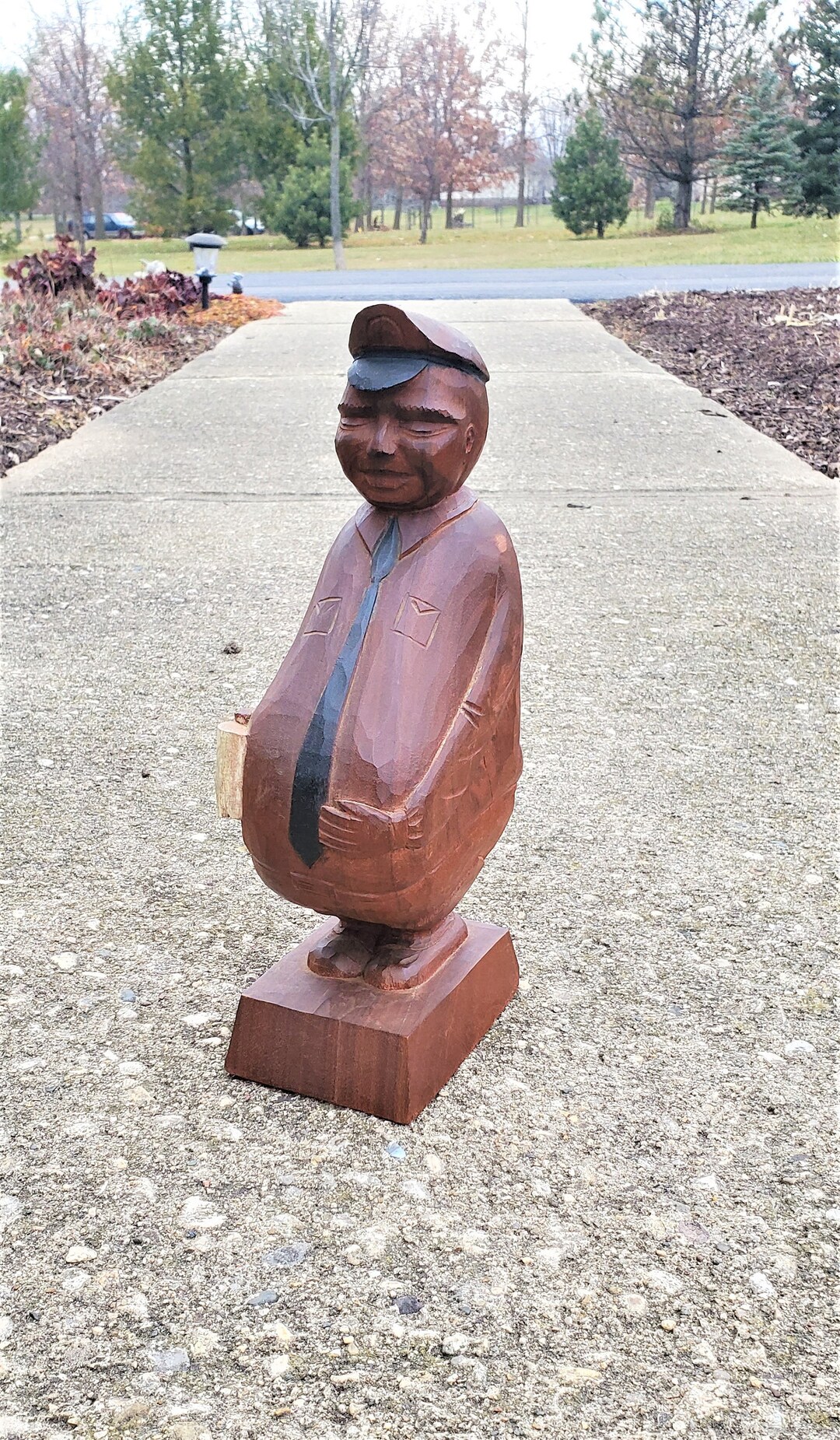 Vintage Solid Wood, Hand Carved Big Belly Mailman/policeman Statue - Etsy