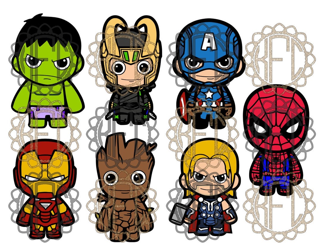 Cute Ironman Chibi Avengers Groot Hulk Captain Spiderman Thor Loki ...