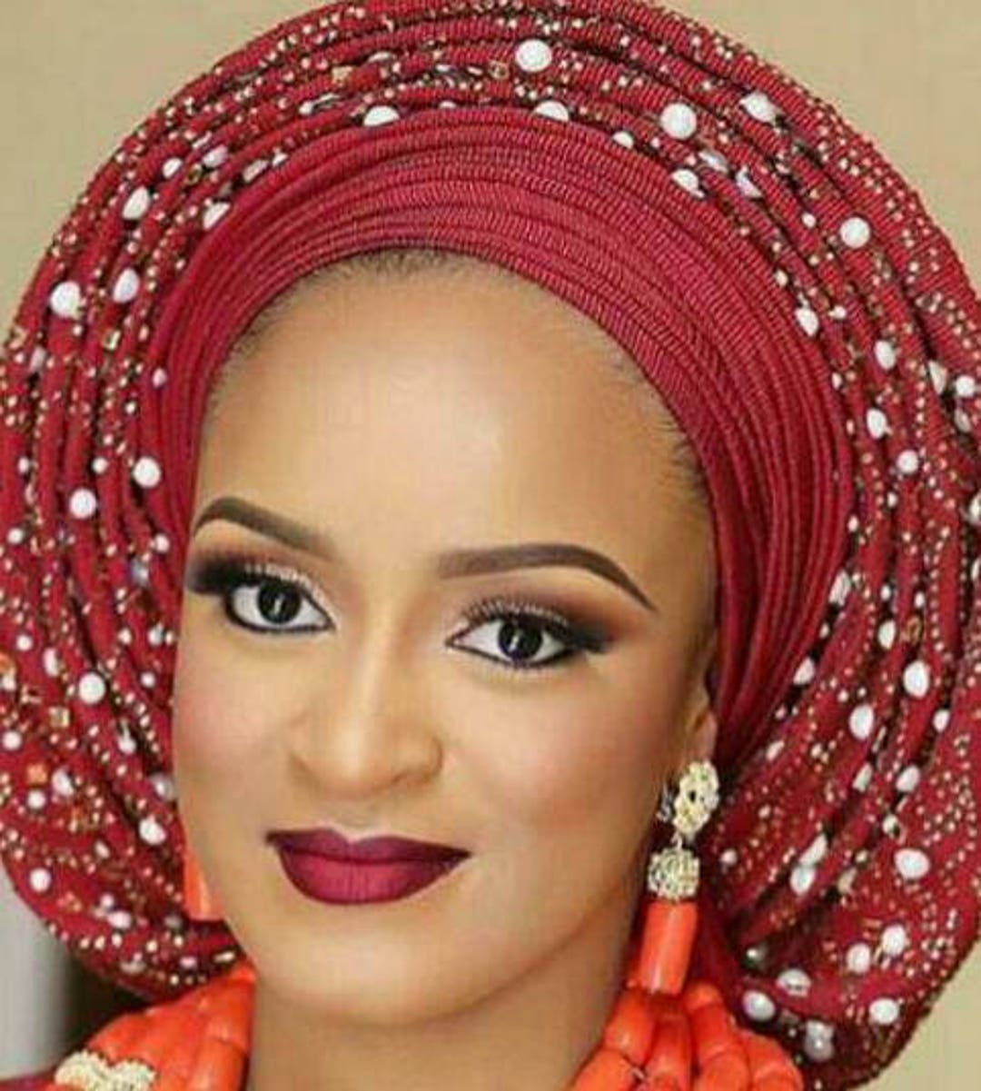 Pre-tied Aso-oke Fabric Gele Head-tie With Stones and Pearls ...
