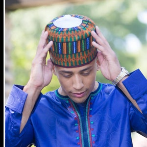 Orange , Green and Blue Themed Hausa Aboki Mallam Cap, African Men's ...