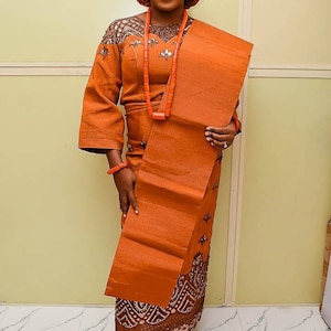 Burnt Orange Aso-oke and Lace African Bride Design by Berry Africana ...