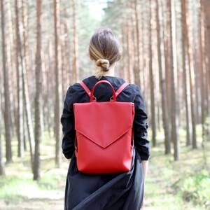 Red Backpack for Women, Vegan Leather Backpack, Small Daypack ...