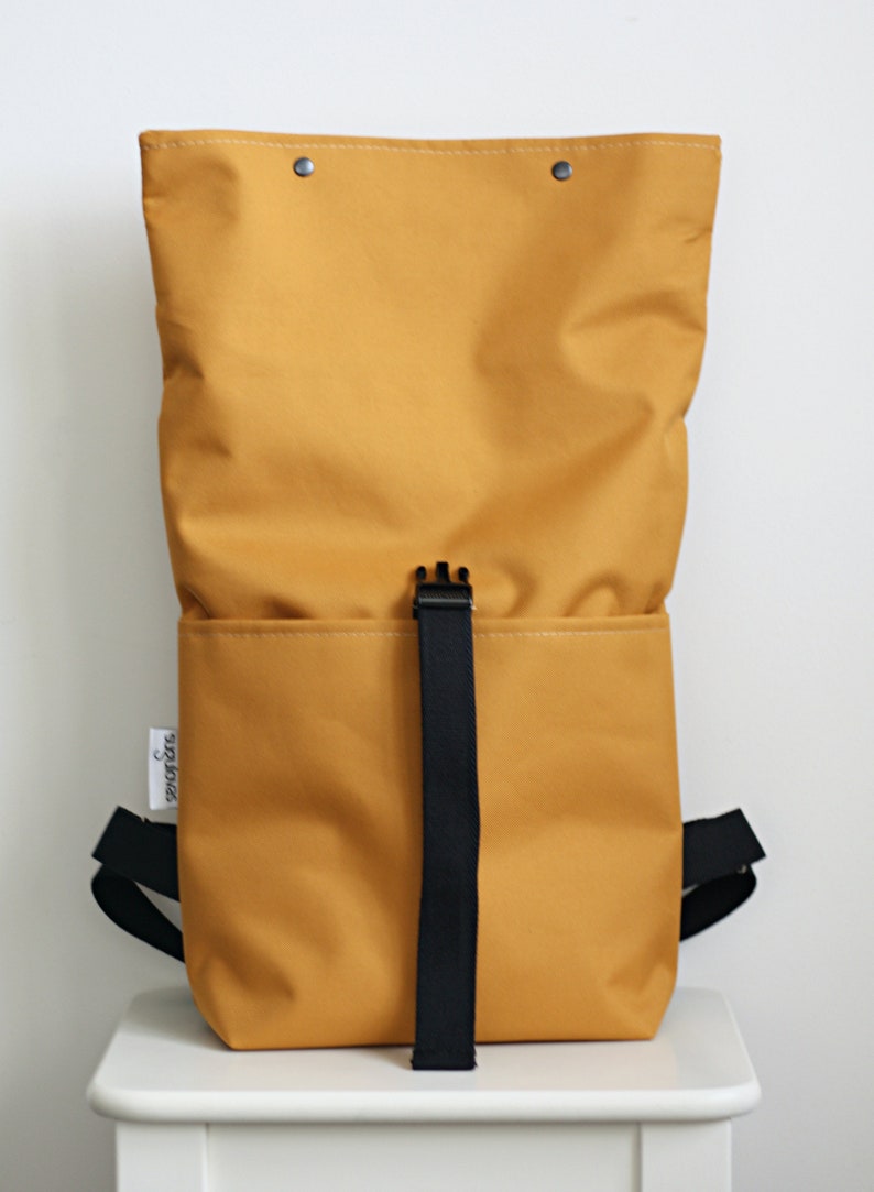 Mustard Cordura Roll Top Backpack: Vegan Laptop Rucksack - Etsy