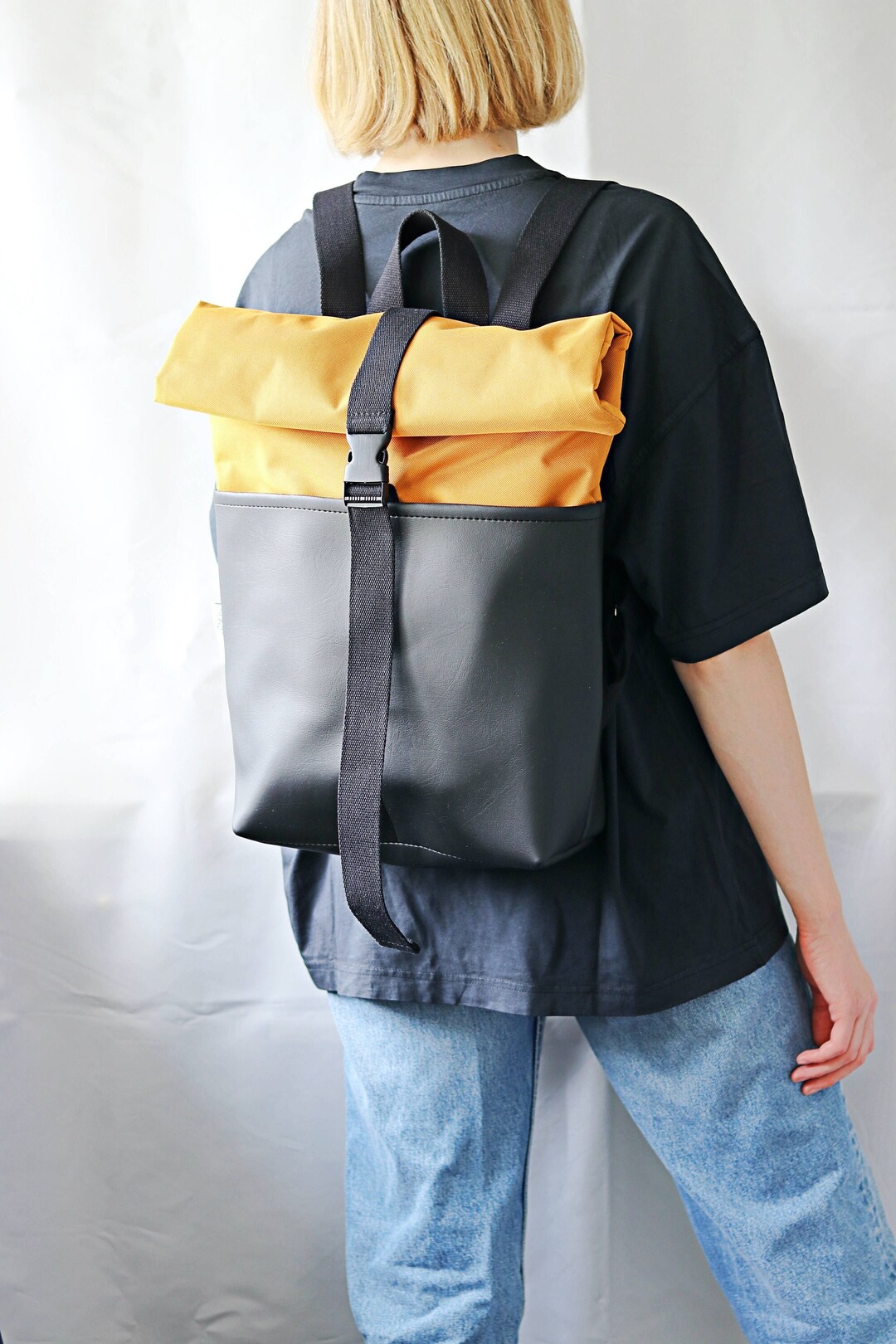 Roll Top Backpack Mens Leather Backpack Laptop Backpack for - Etsy