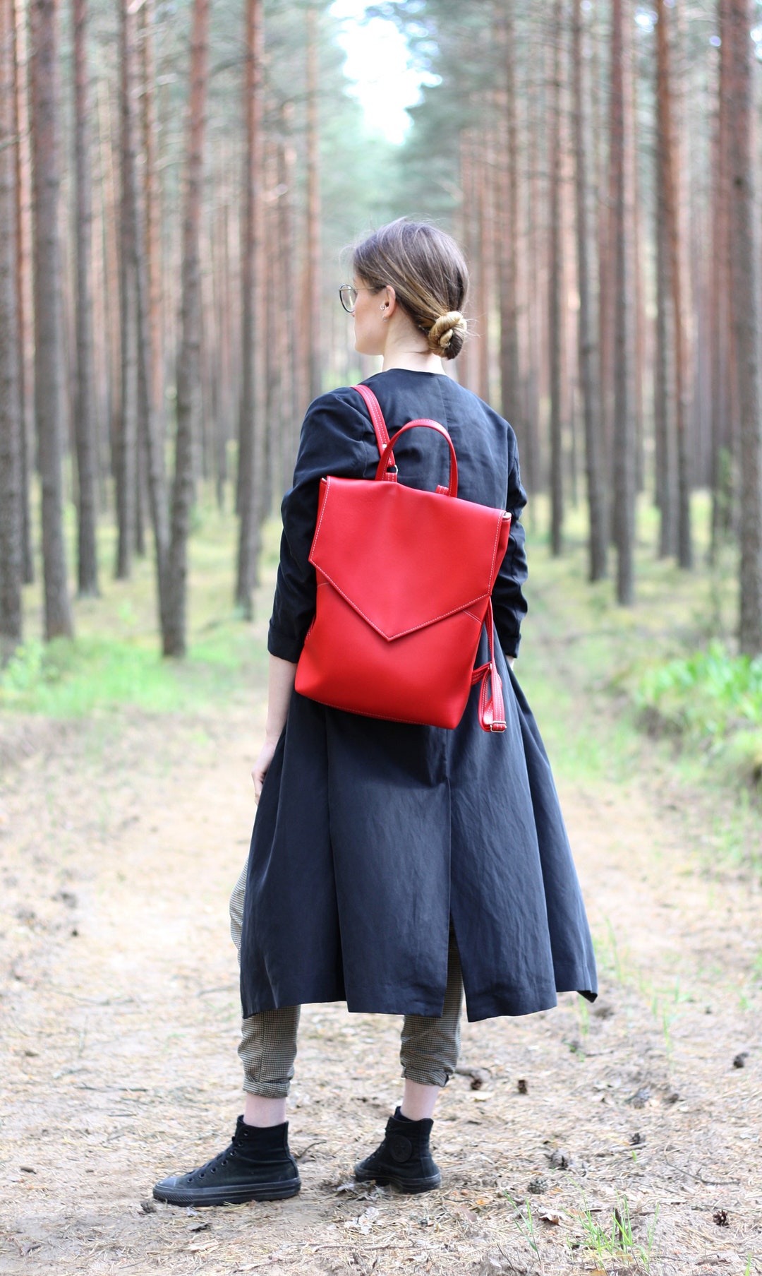 Red Backpack for Women, Vegan Leather Backpack, Small Daypack ...