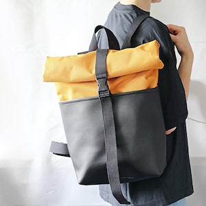 Roll Top Backpack Mens Leather Backpack Laptop Backpack for - Etsy