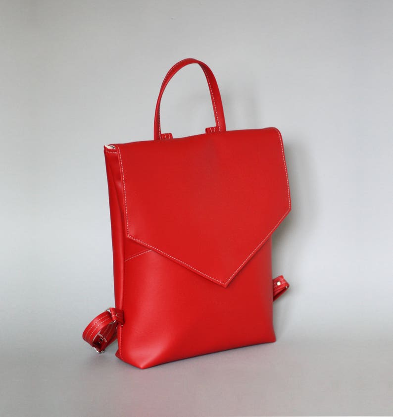 Red Backpack for Women Vegan Leather Backpack Handmade - Etsy