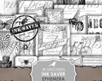 Variety, Junk Journal, Printable, Papers, Ink Saver, Black and White ...