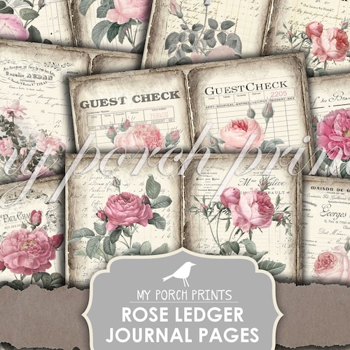 Junk Journal Rose Ledger Journal Pages Printable Papers | Etsy