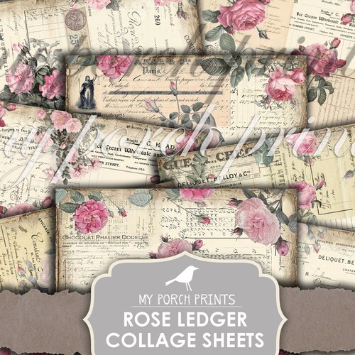 Junk Journal Rose Ledger Journal Pages Printable Papers - Etsy