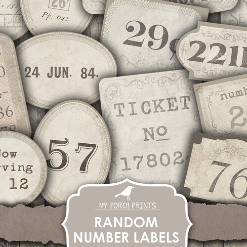 Vintage Number Labels Junk Journal Printable Tags Random - Etsy