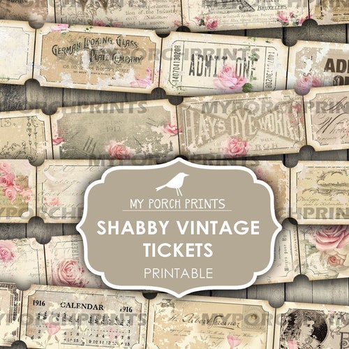 Junk Journal Tickets Shabby Rose Big Large Vintage - Etsy