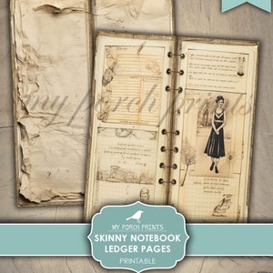 Skinny Notebook Ledger Pages Junk Journal, Tall, 4.25 X 11 Inch, Grunge ...