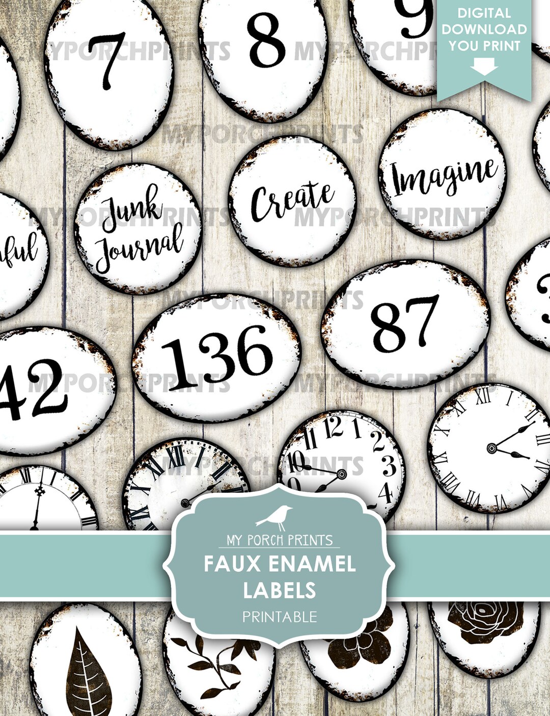 Enamel, Labels, Faux, Plates, Black and White, Hardware, Numbers ...