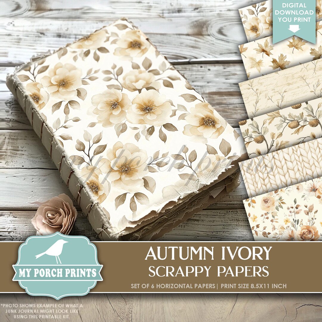 Autumn Ivory Scrappy Papers, Junk Journal, Pages, Neutral, Fall, White ...