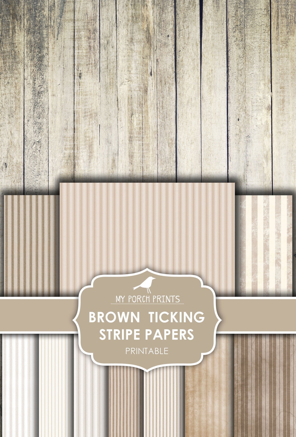 Junk Journal, Ticking Stripe, Papers, Brown, Neutral, Printable, Coffee ...