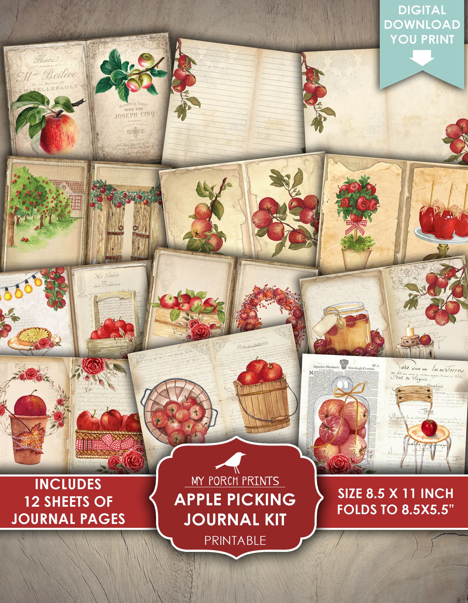 Junk Journal, Kit, Apples, Apple, Picking, Fall, Autumn, Red, Orchard ...