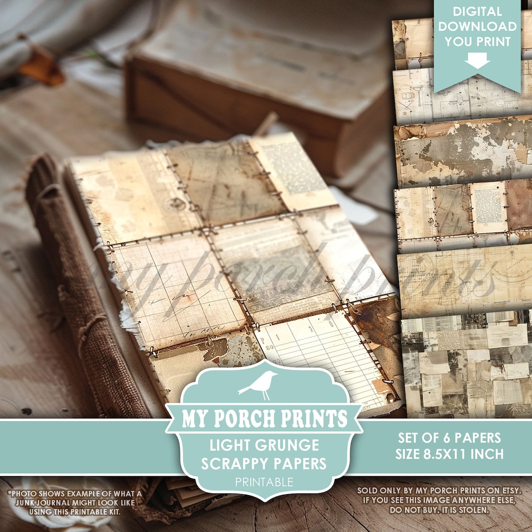 Light Grunge Scrappy Papers, Junk Journal, Pages, Neutral, Vintage ...