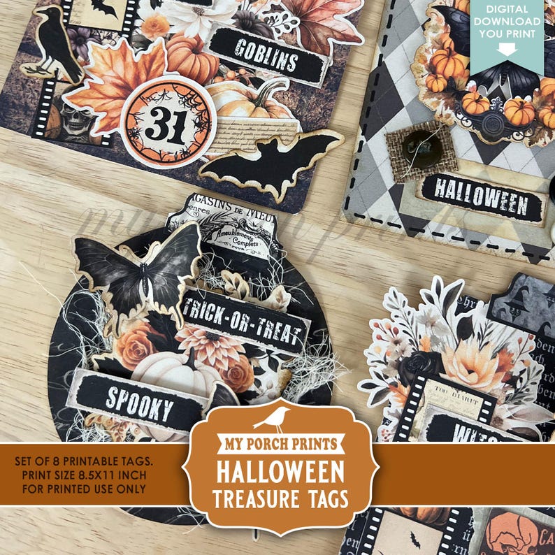 Halloween Treasure Tags Kit, Junk Journal, Fussy Cuts, Autumn, Pumpkin ...