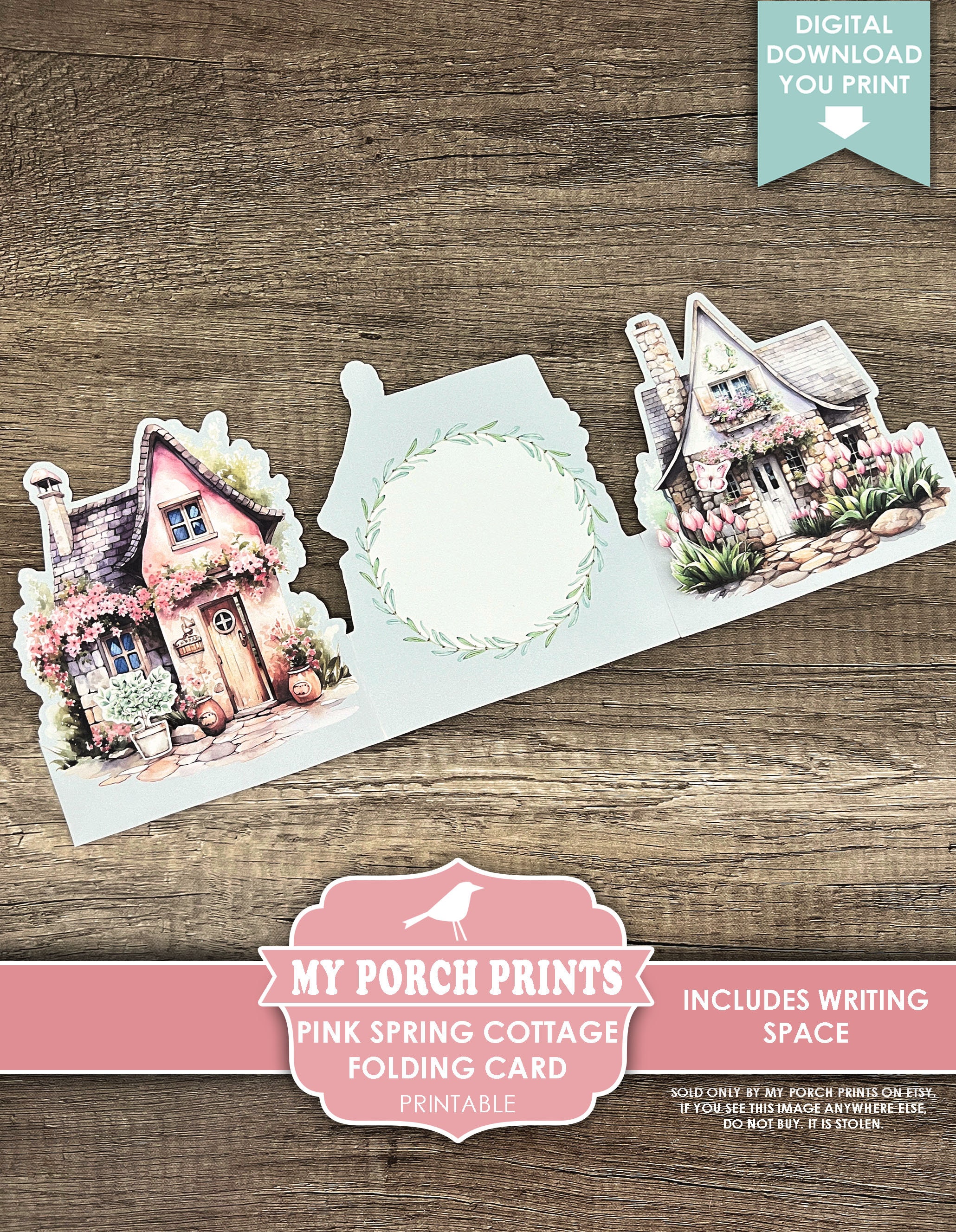 Pink Spring Cottage Folding Card, Junk Journal, Insert, Kit, 3D, Craft ...