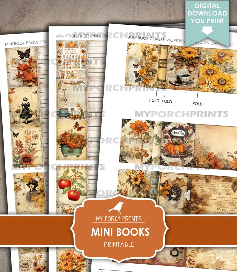 Faded Fall Mini Books, Autumn, Miniature, Book, Gothic, Sunflower ...
