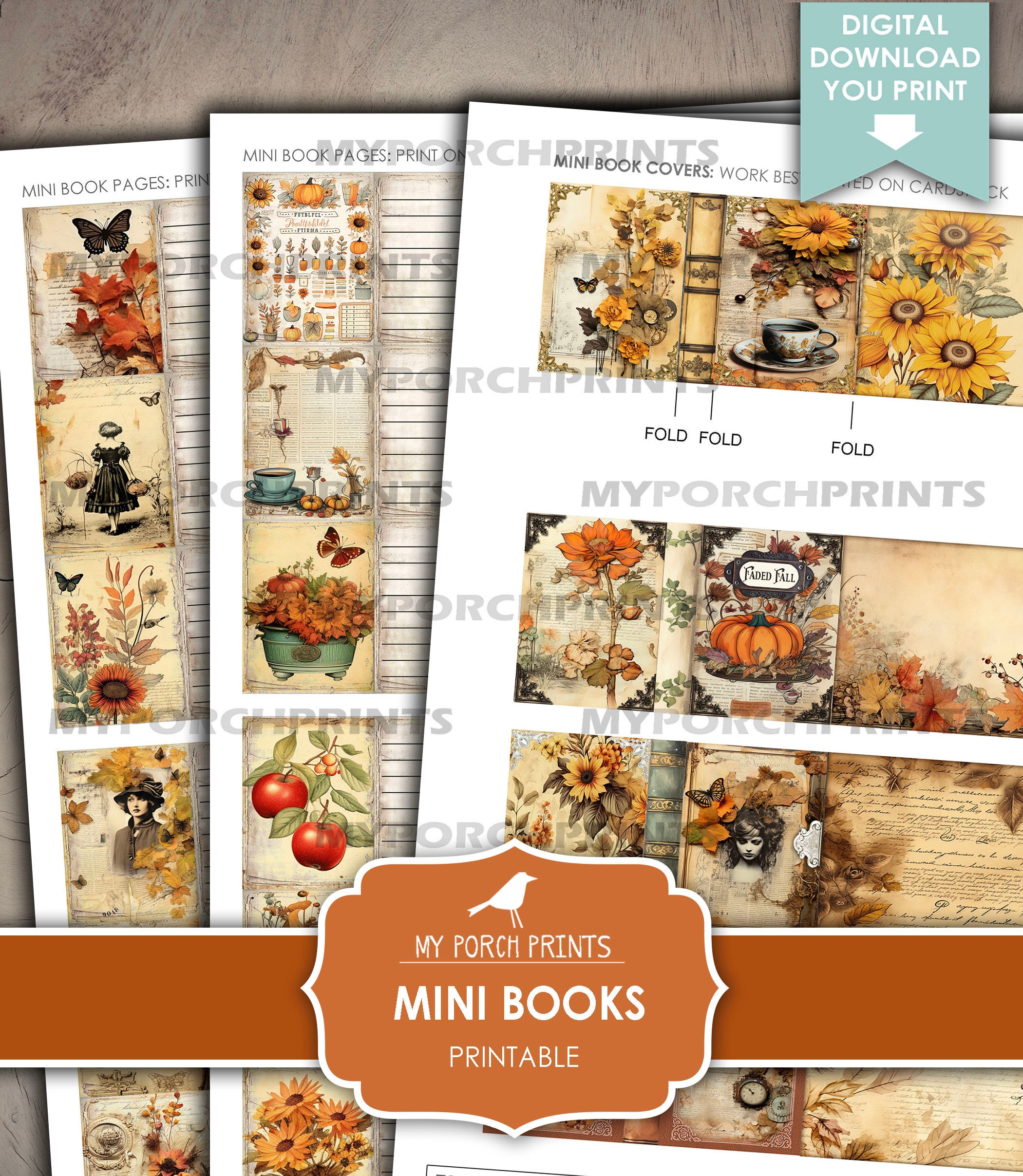 Faded Fall Mini Books, Autumn, Miniature, Book, Gothic, Sunflower ...