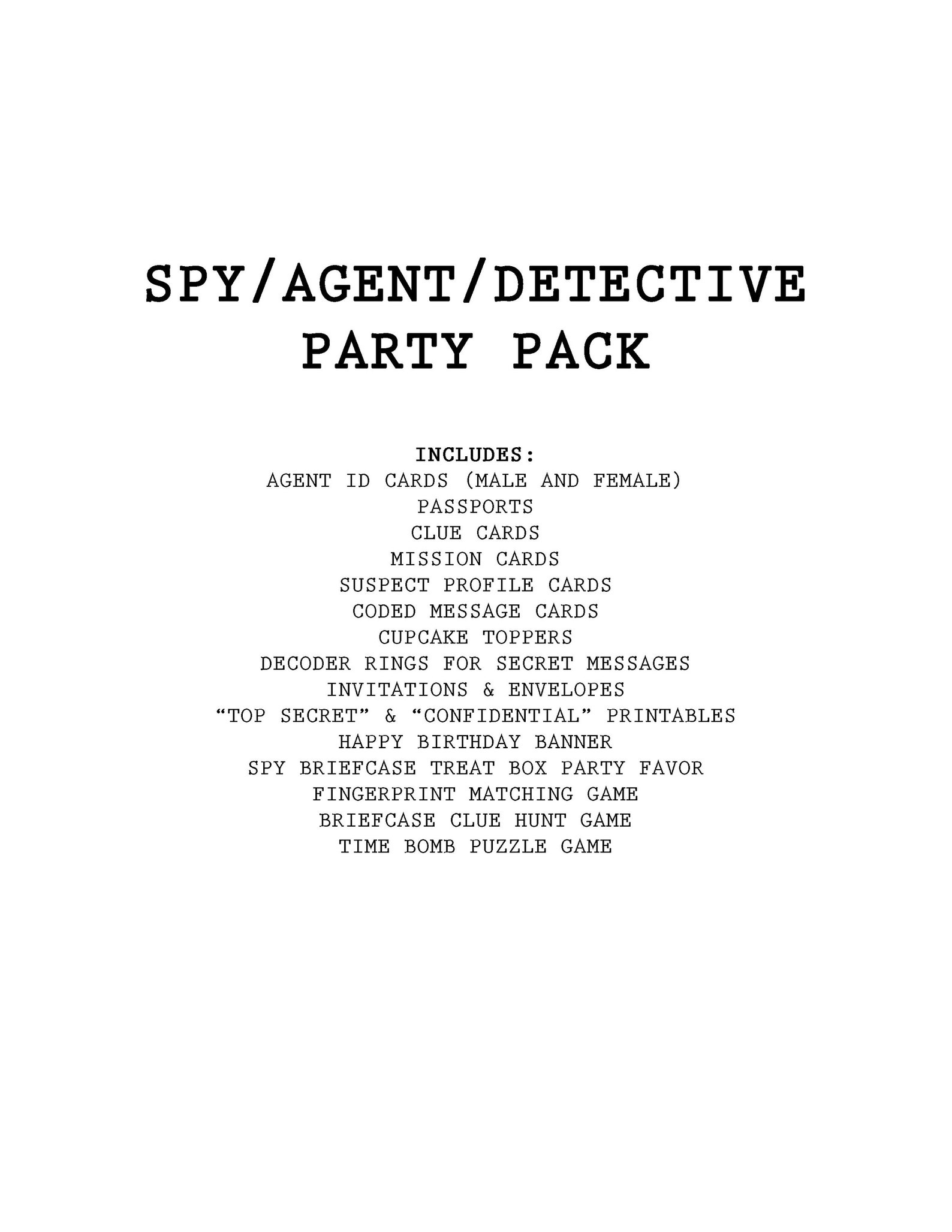 Spy Party Pack, Spy Party Printable, Spy Birthday Party, Secret Agent ...
