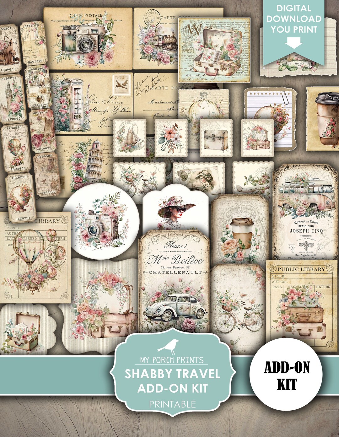 Junk Journal, Shabby, Travel, ADD ON, Kit, Europe, Road Trip, Vintage ...