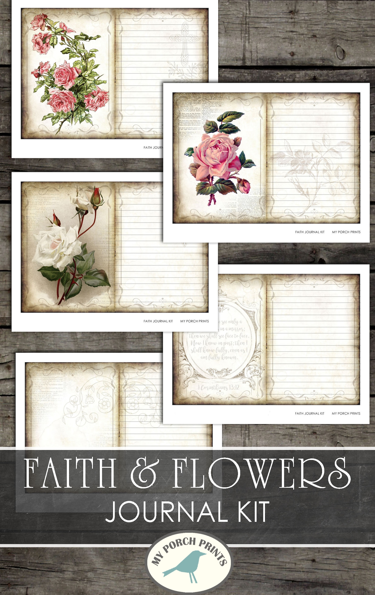 Faith & Flowers, Journal Kit, Journal Page, Book, Vintage, 5x7 ...