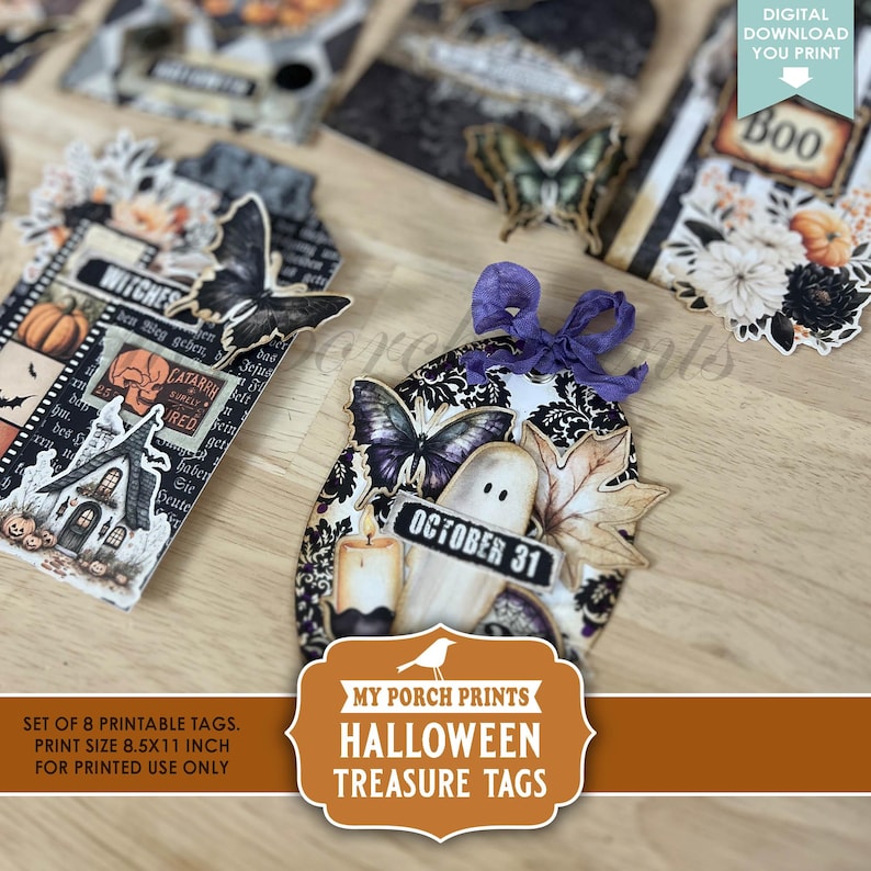 Halloween Treasure Tags Kit, Junk Journal, Fussy Cuts, Autumn, Pumpkin ...