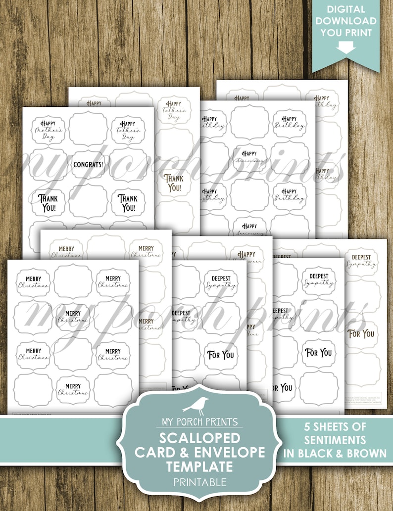 Scalloped Greeting Card Kit, Envelopes, Template, Junk Journal, Ink ...