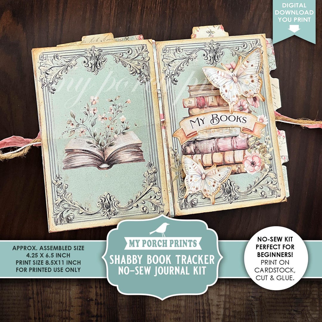 Shabby Book Tracker No-sew Junk Journal Kit, Gift Idea Beginner Easy ...