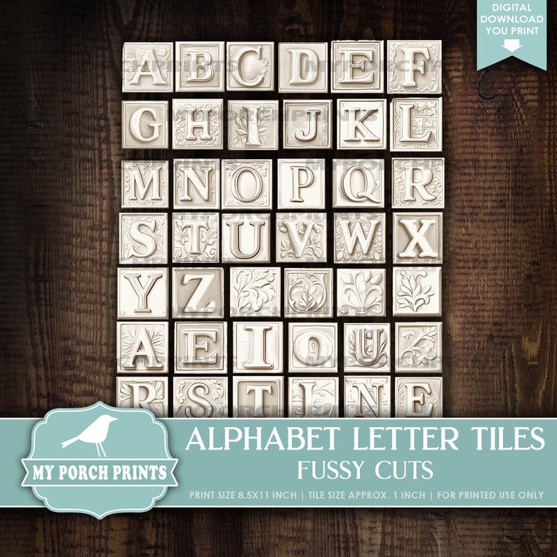 Alphabet Letter Tiles FUSSY CUTS, Junk Journal, Color, Rainbow, Letters ...