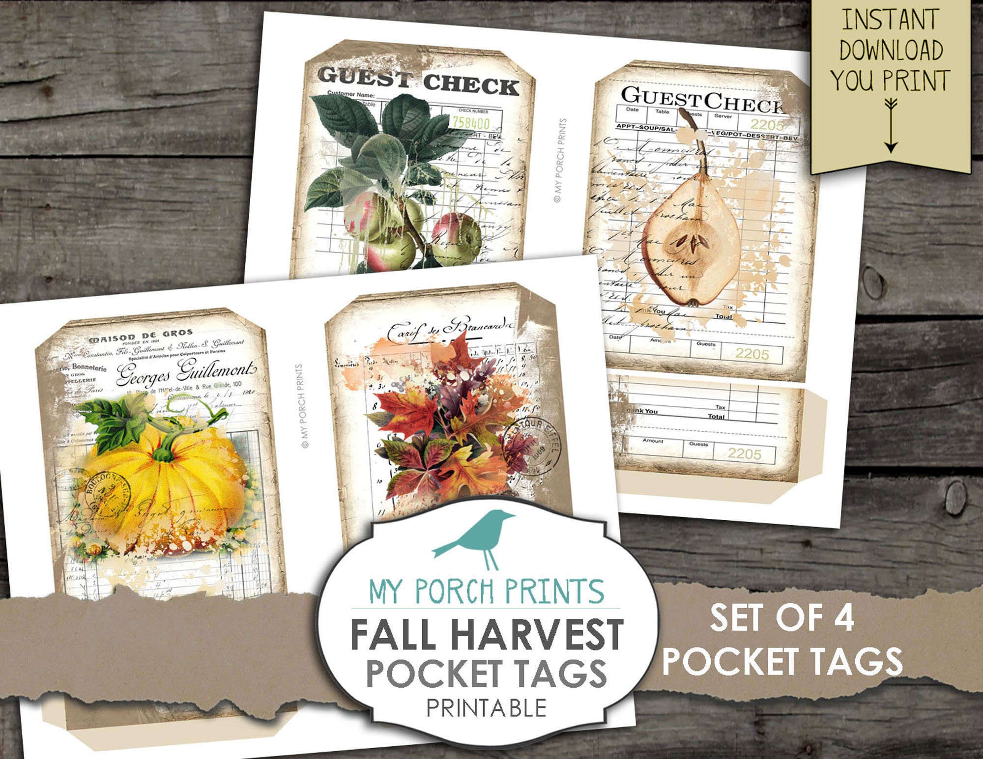 Fall Harvest Pocket Tags, Autumn, Loaded Envelope, Junk Journal Kit ...