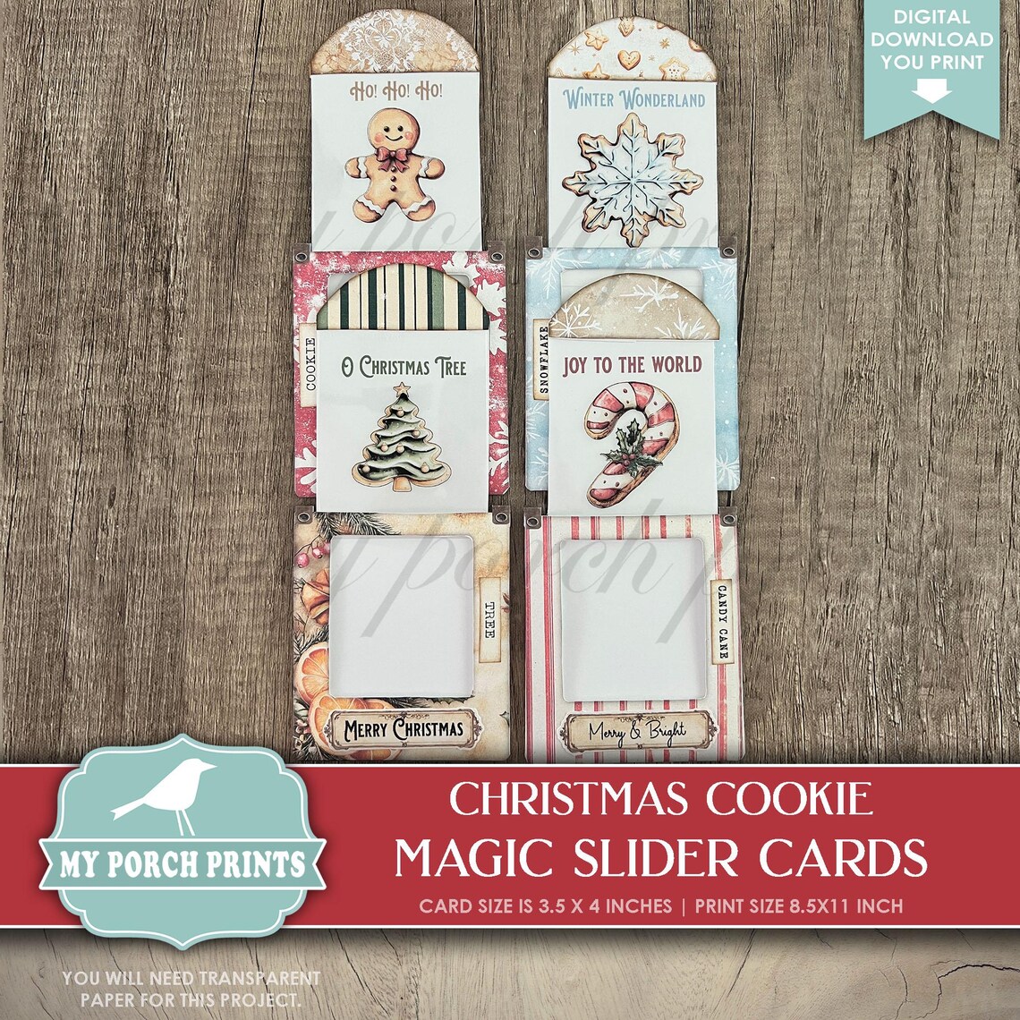 Christmas Cookie Magic Slider Cards, Junk Journal, Black and White ...
