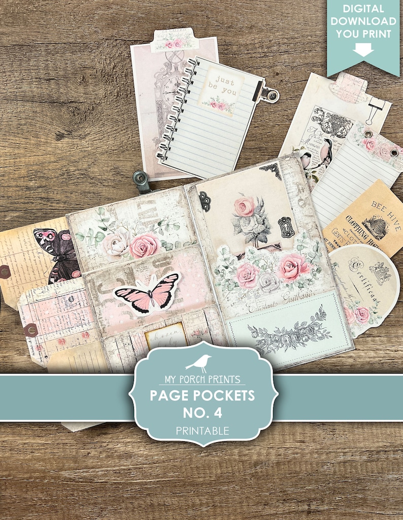 Junk Journal, Page Pockets, No. 4, Kit, Folio, Folder, Shabby ...