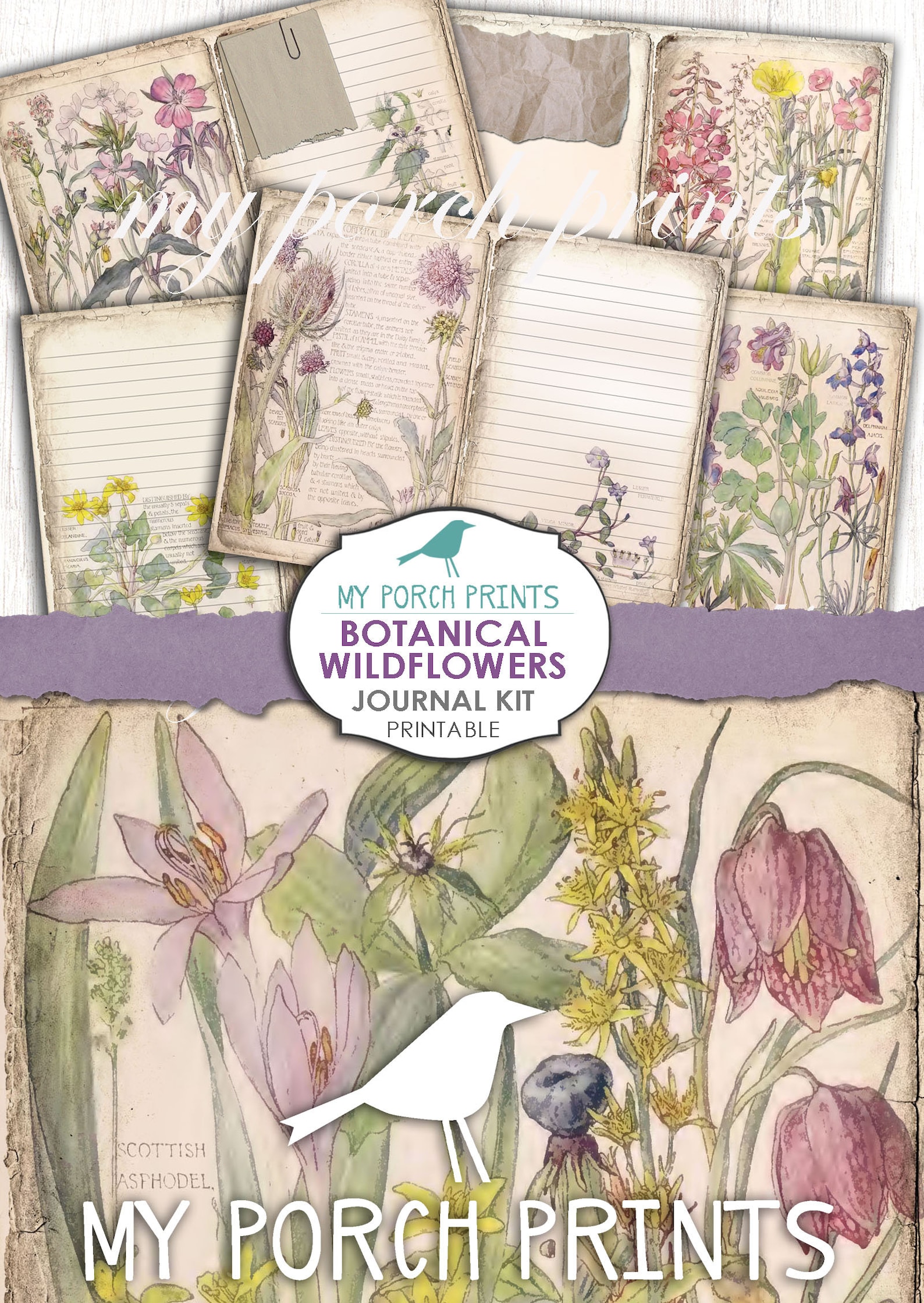 Botanical Wildflowers, Junk Journal Kit, Pages, Papers, Ephemera ...