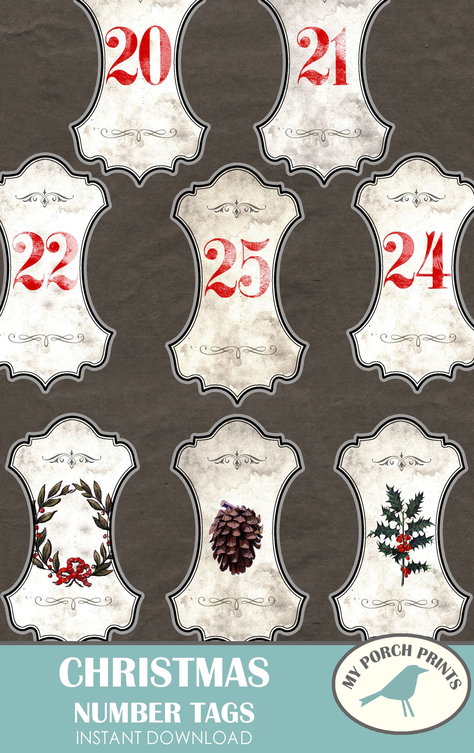 Christmas Tags, Christmas Countdown, December Daily Numbers, Advent ...