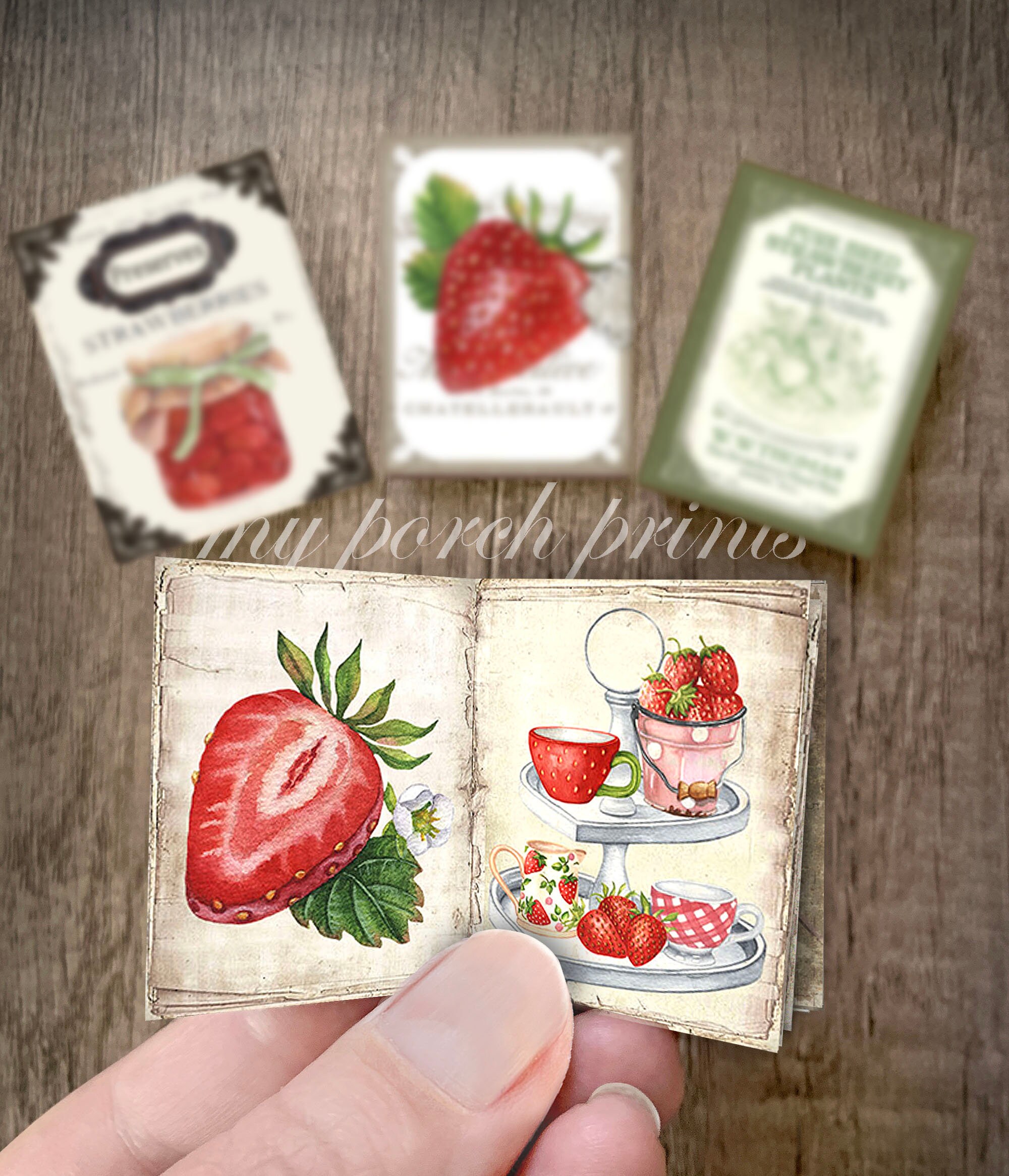 Strawberry Mini Books, Junk Journal, Miniature, Fruit, Summer, Kitchen ...
