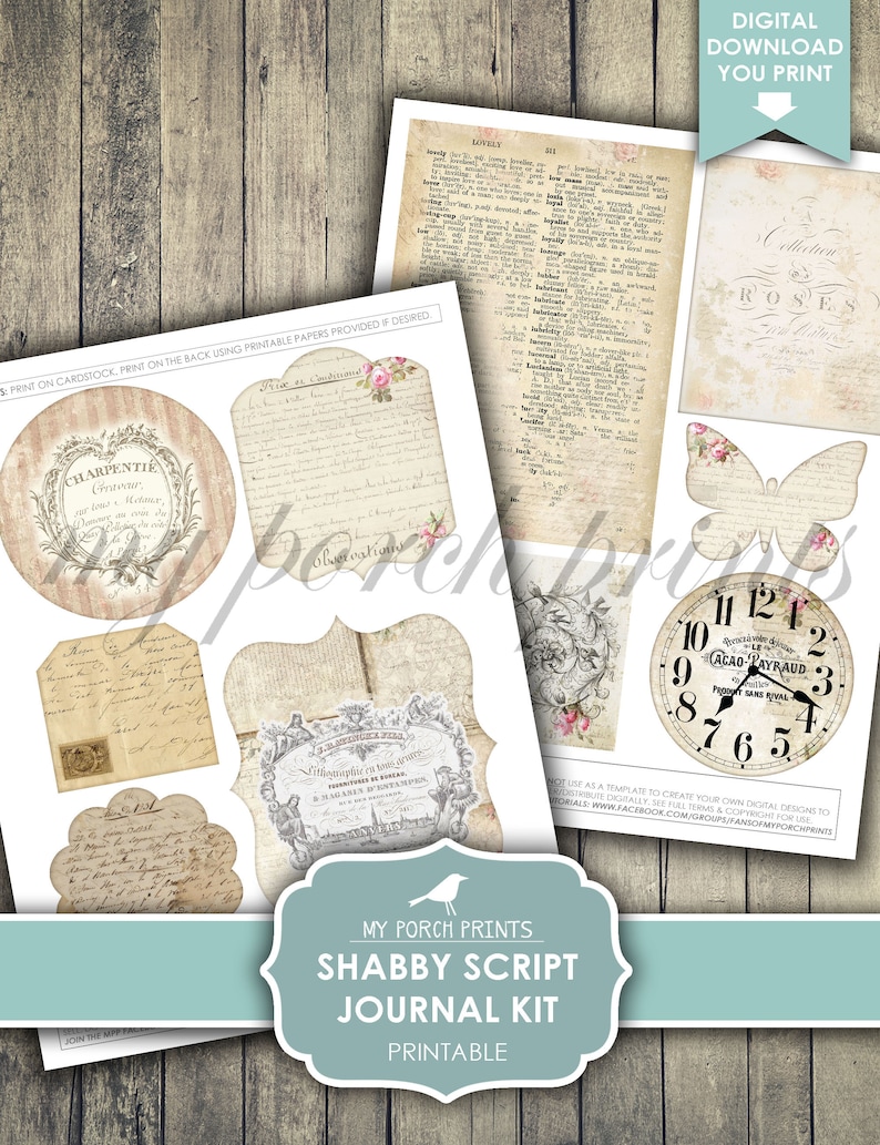 Junk Journal Kit Shabby Script Boho Vintage Floral - Etsy
