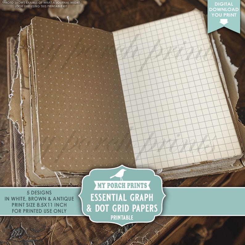 Essential Graph and Dot Grid Papers, Junk Journal Neutral Bullet Black ...