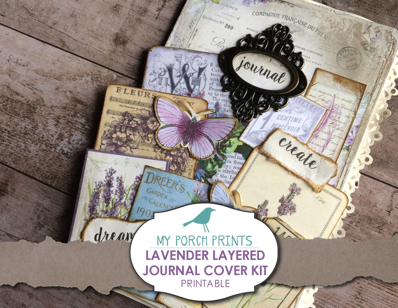 Lavender Layered Journal Cover, Kit, Junk Journal Kit, Printable ...